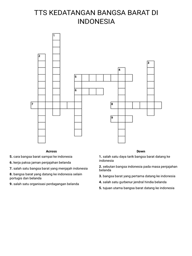 Tts Kedatangan Bangsa Barat Di Indonesia - Crossword Labs | PDF