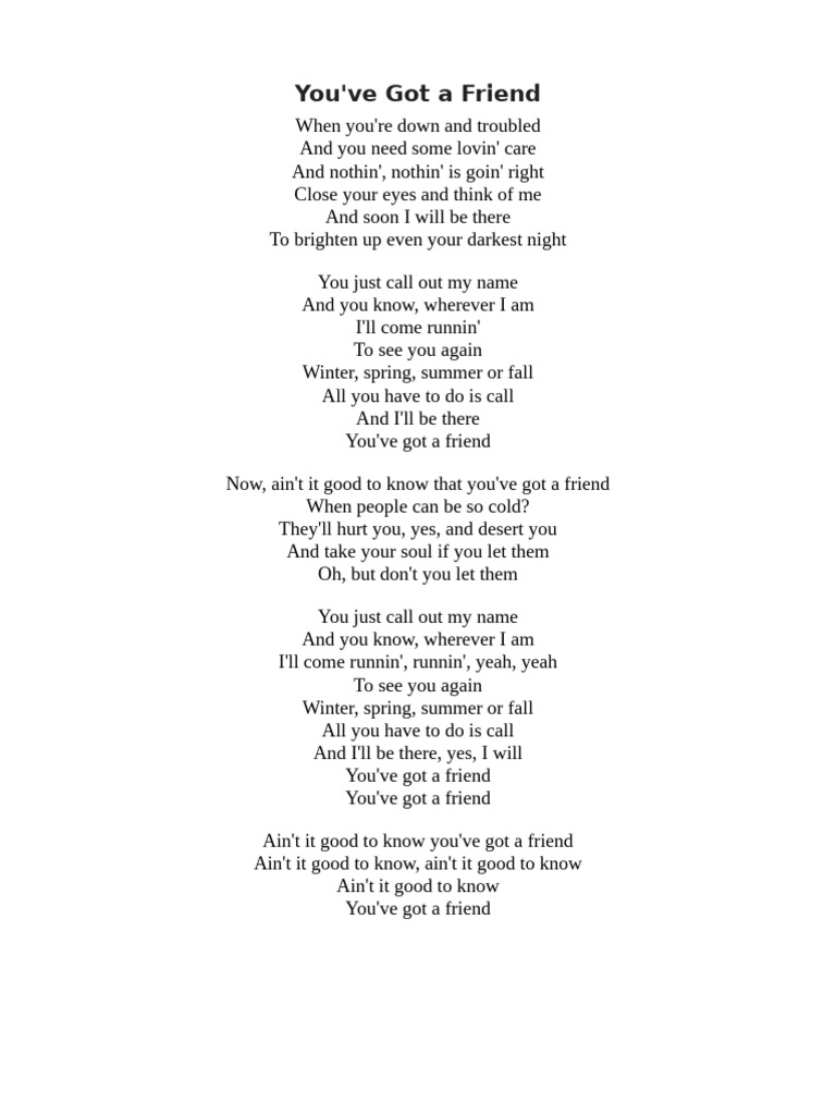 Youve Got A Friend Lyrics | PDF