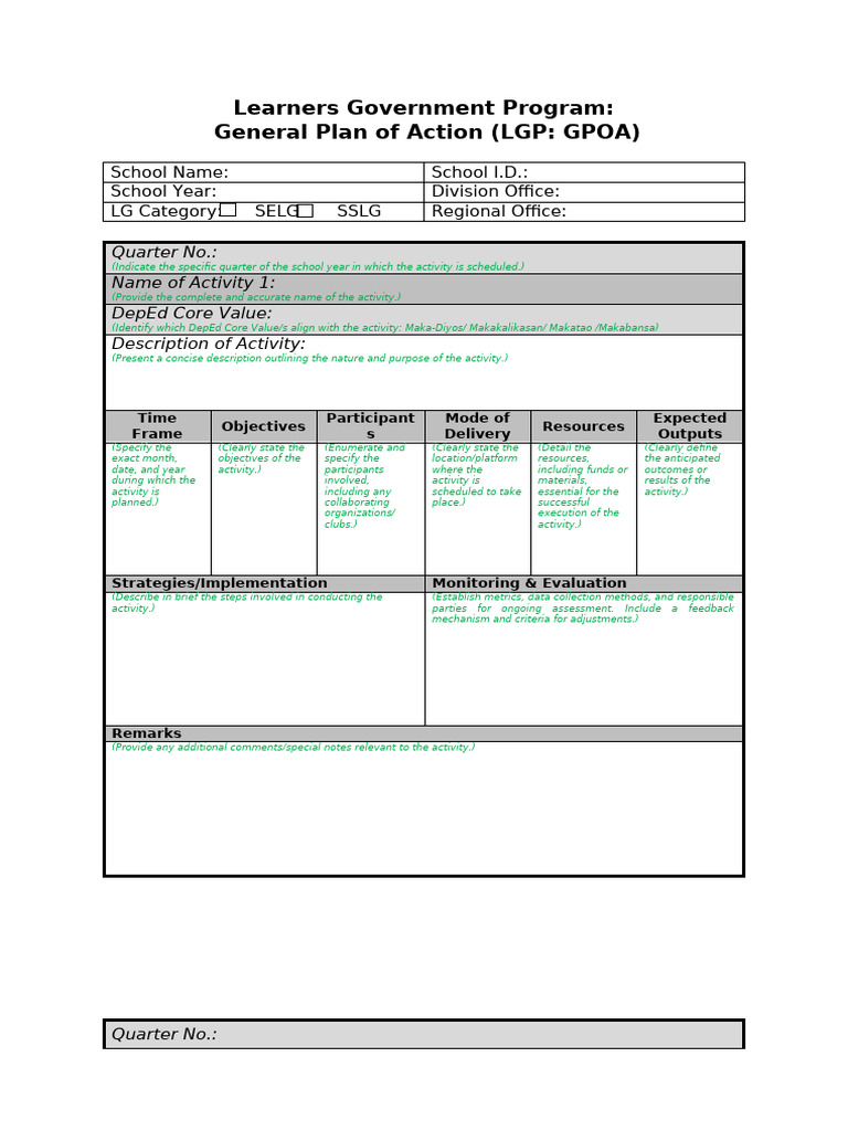 General Plan of Action (GPOA) | PDF | Monitoring And Evaluation | Business