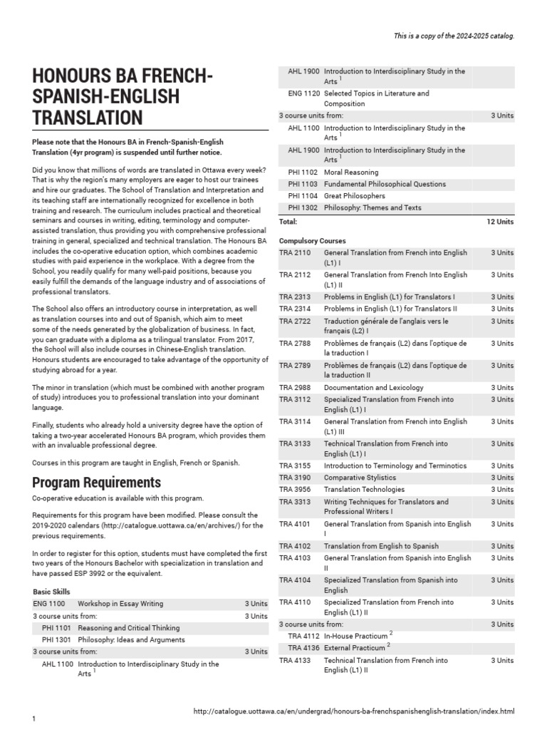 2024-2025 Honours BA Translation Program | PDF | Translations | Liberal ...