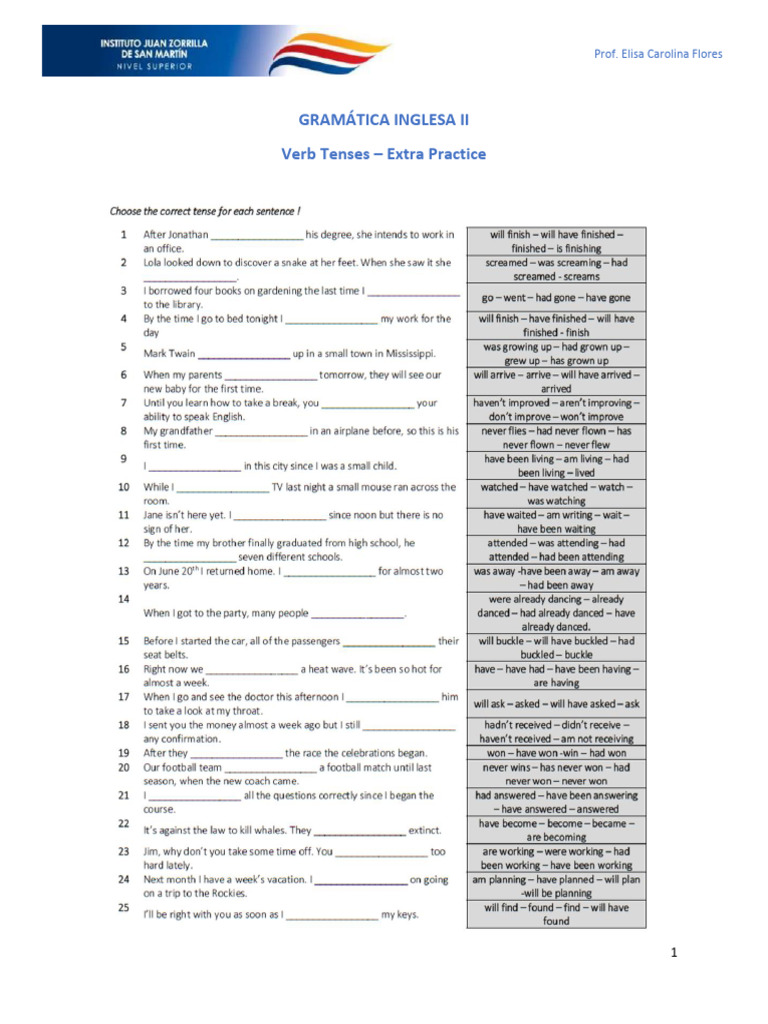 VERB TENSES - EXTRA PRACTICE | PDF