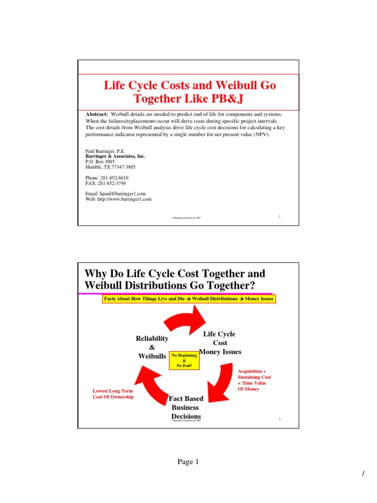 Barringer Life Cycle Cost and Weibull Distributions Short | PDF | Reliability Engineering | Net ...