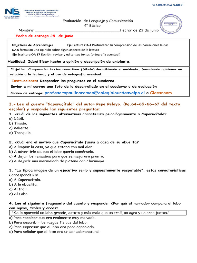 4°B Lenguaje - Textos Narrativos Fábula | PDF