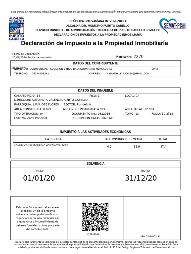 DECLARACION ANUAL DE INMUEBLE | PDF | Impuestos