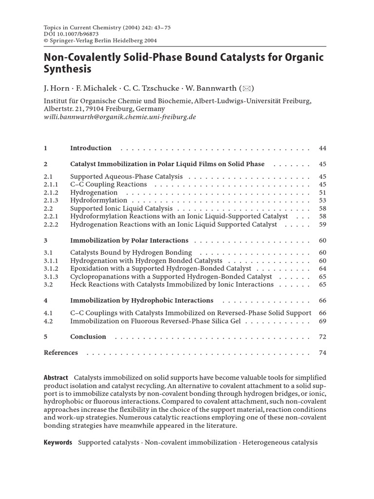 Non-Covalently Solid-Phase Bound Catalysts For Organic Synthesis | PDF | Catalysis | Hydrogenation