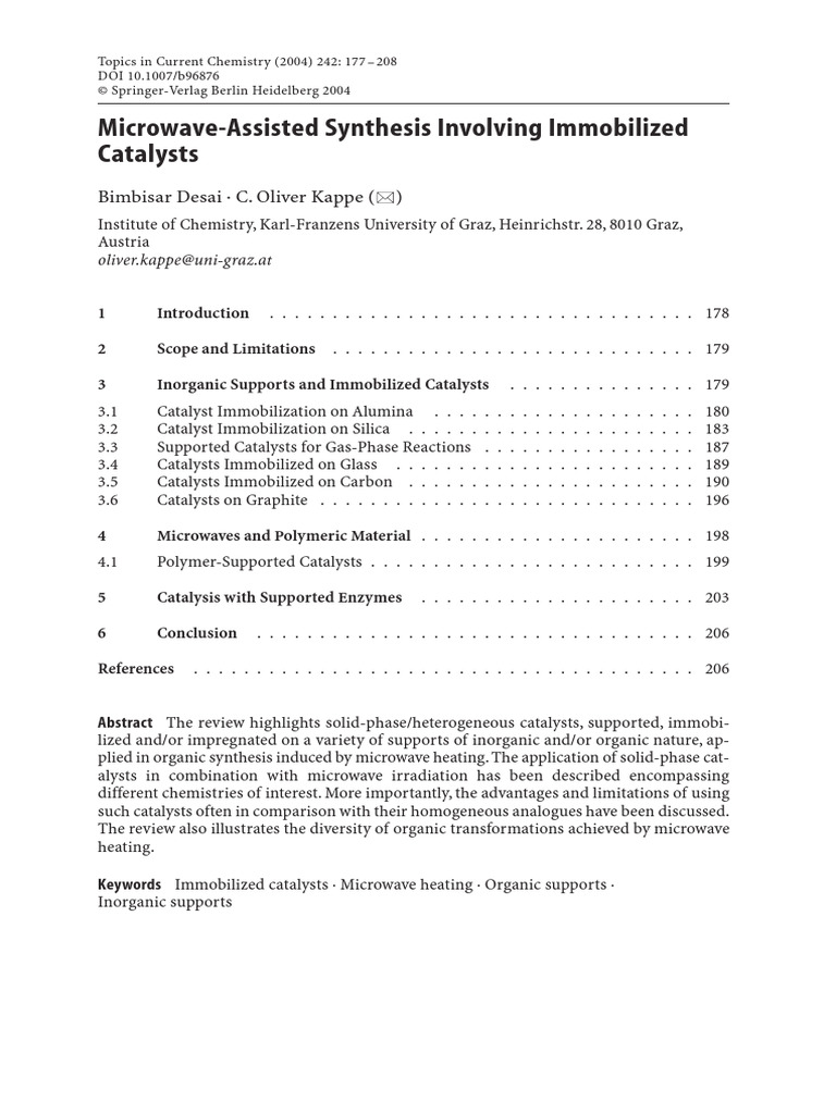 Microwave-Assisted Synthesis Involving Immobilized Catalysts | PDF | Catalysis | Hydrogenation