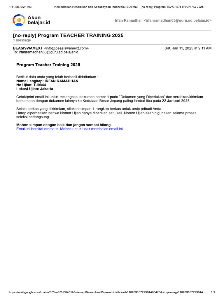 2025 - EMAIL PENDAFTARAN MEXT | PDF