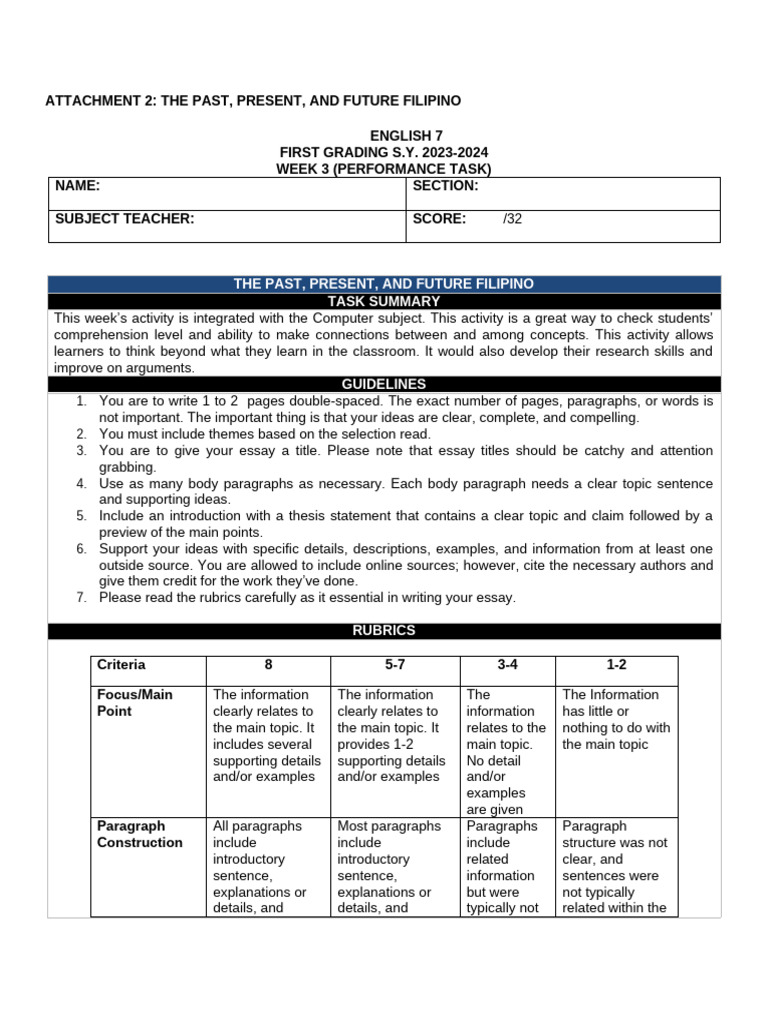 Evaluation I Am A Filipino | PDF | Paragraph | Essays