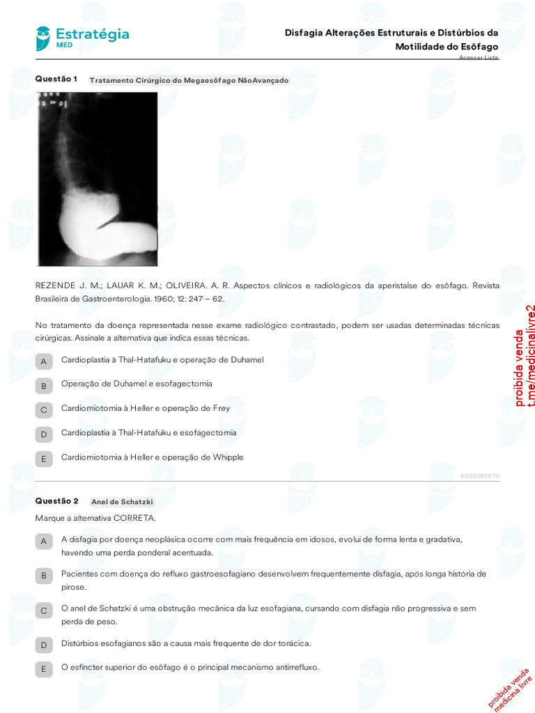 Disfagia Alterações Estruturais e Distúrbios Da Motilidade Do Esofago ...
