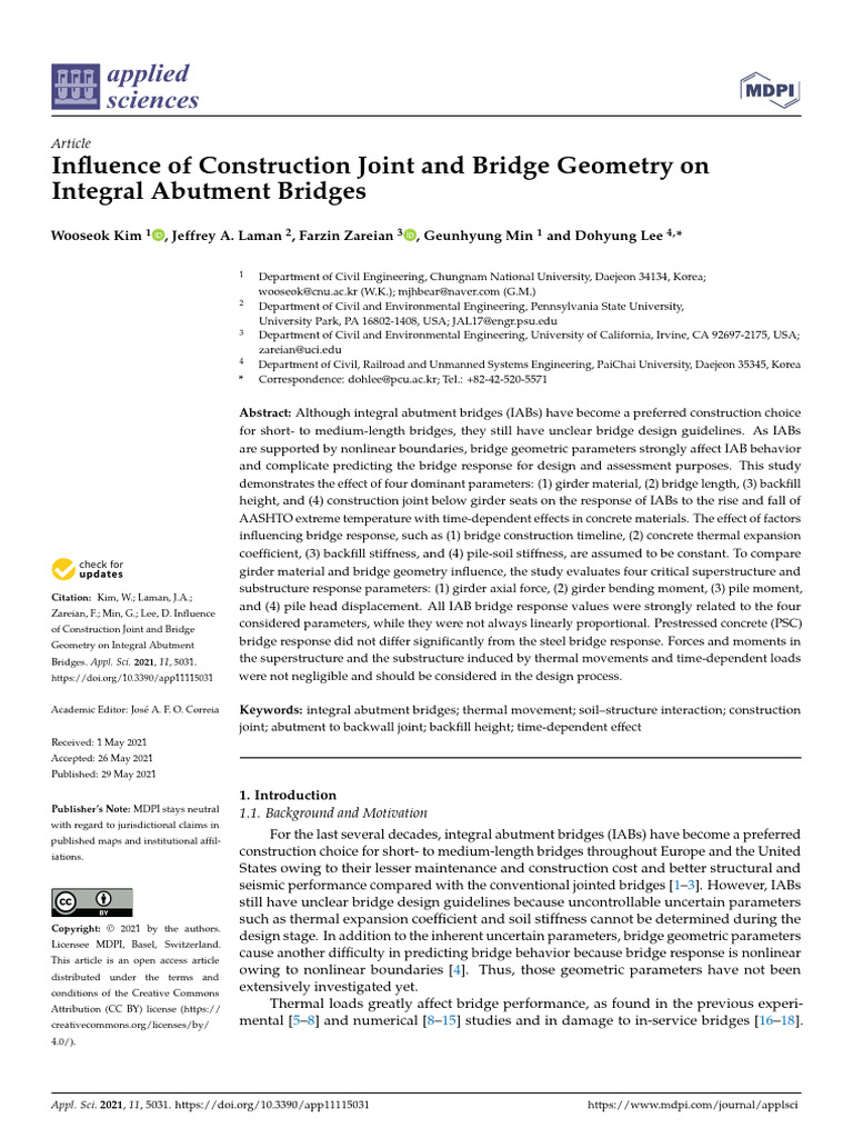 Influence of Construction Joint and Bridge Geometry On Integral ...
