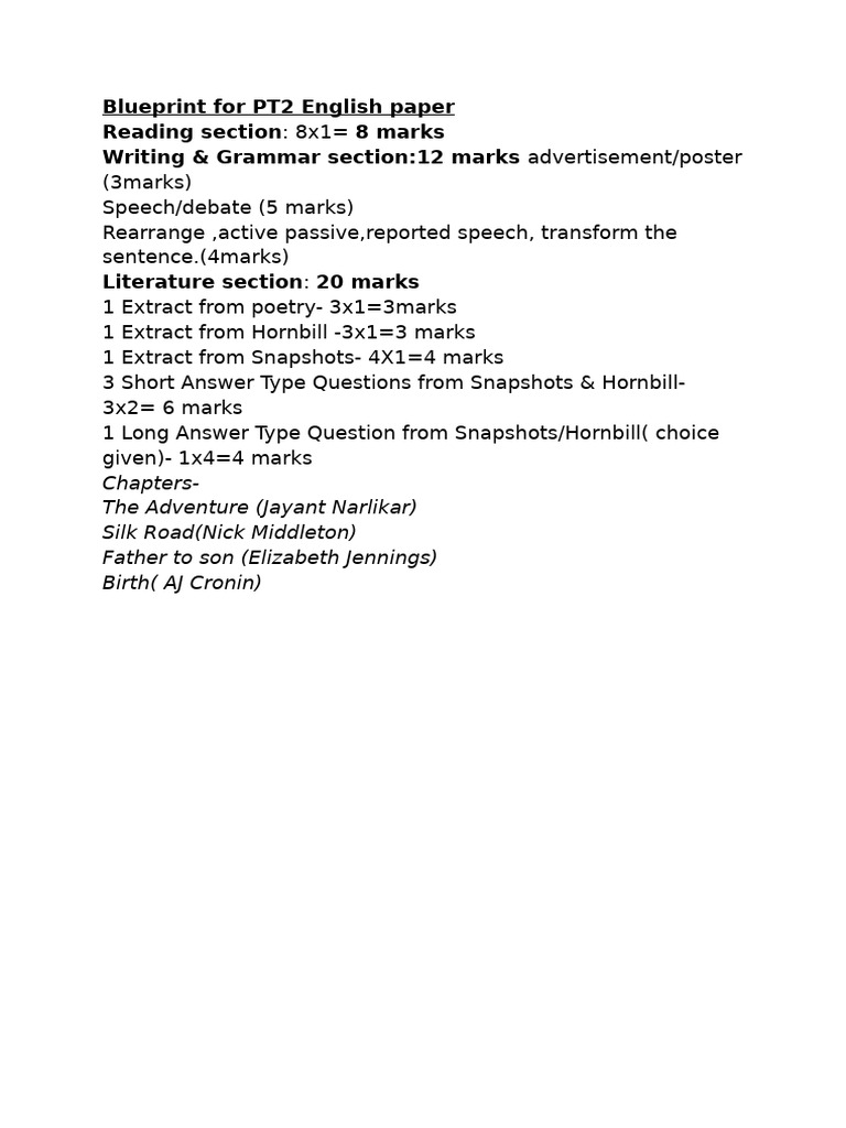 PT2 English Paper Blueprint Guide | PDF
