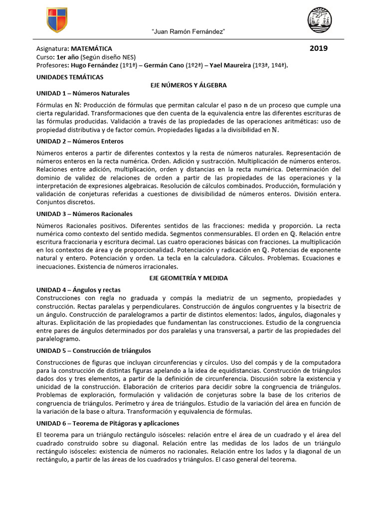 Contenido del Curso de Matemática 1º Año | PDF | Triángulo | Números