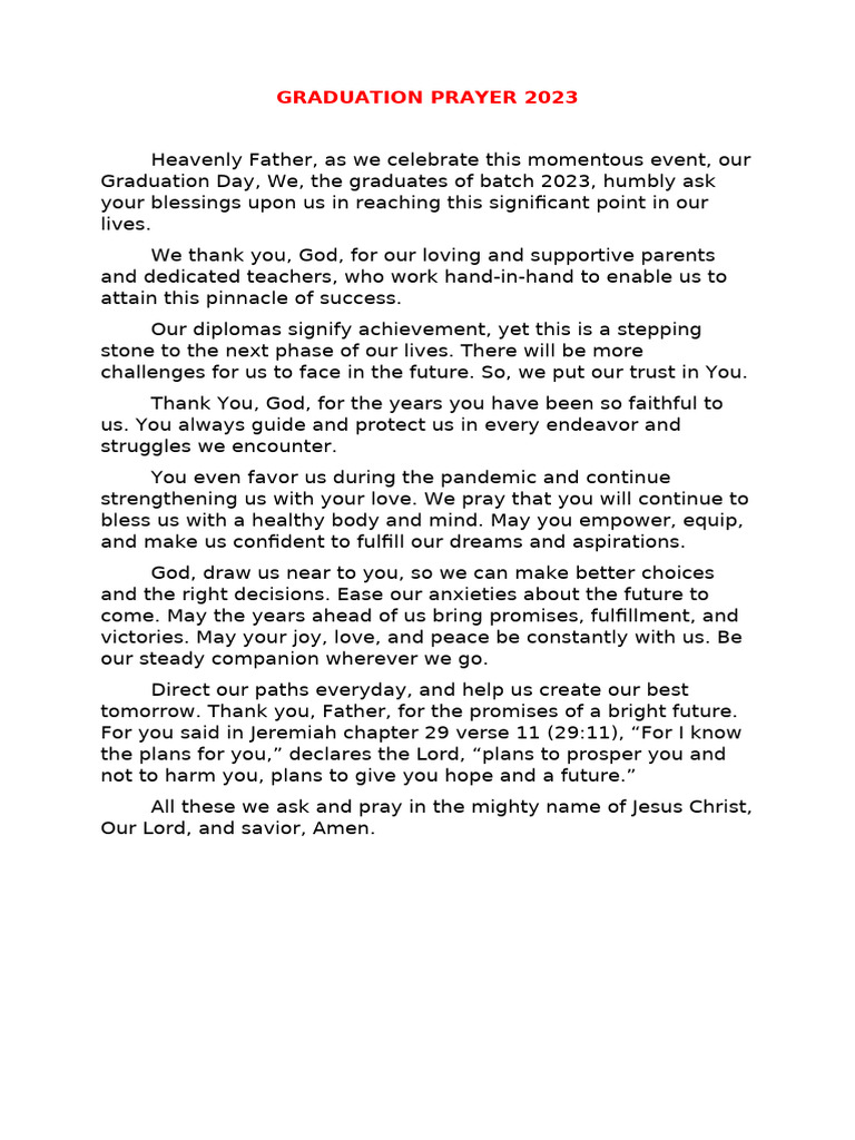Graduation Prayer | PDF