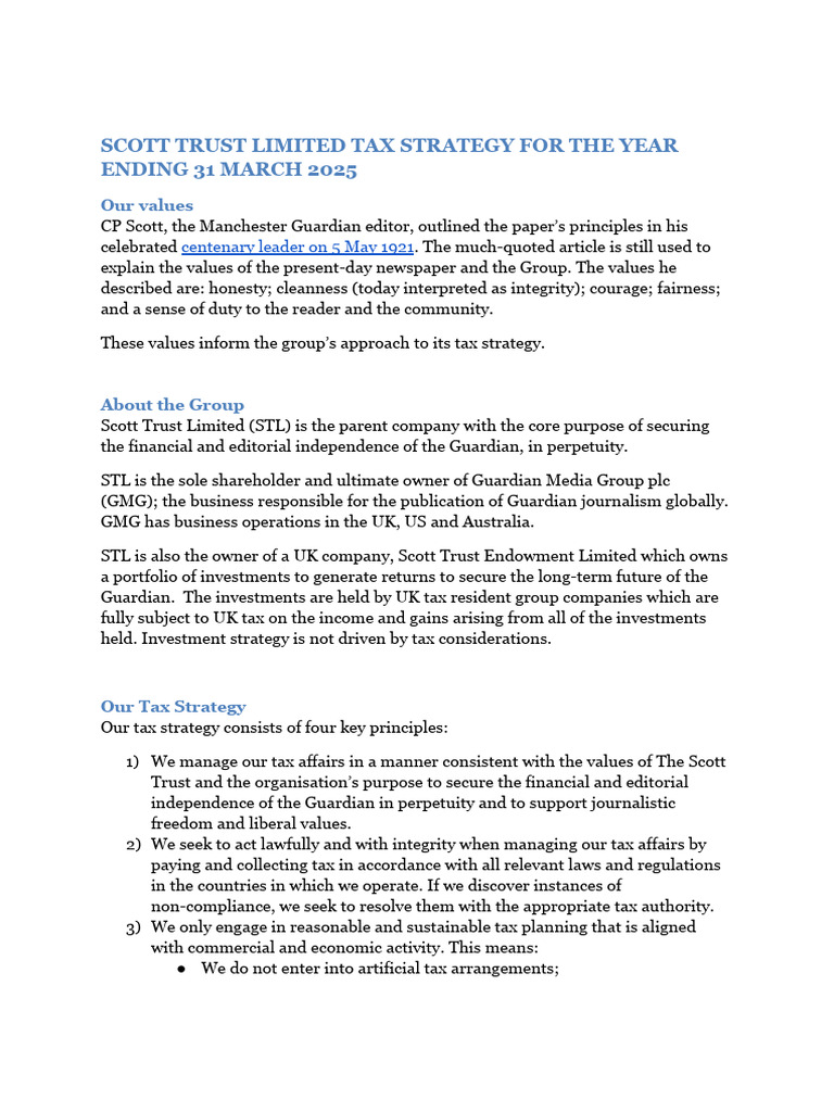 Scott Trust 2025 Tax Strategy | PDF | Taxes | The Guardian