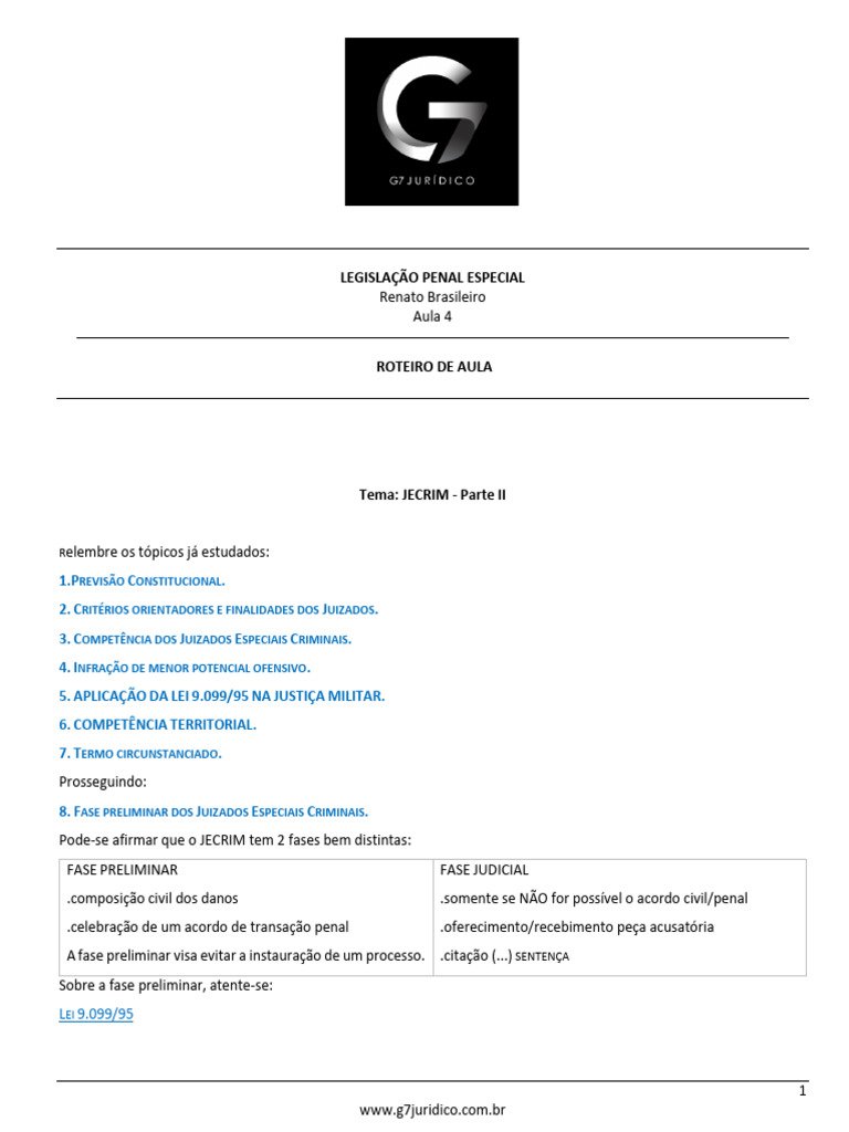 Aula 04 - Roteiro de Aula - LPE - Renato Brasileiro - Jecrim - Parte II - Aula 4 | PDF ...