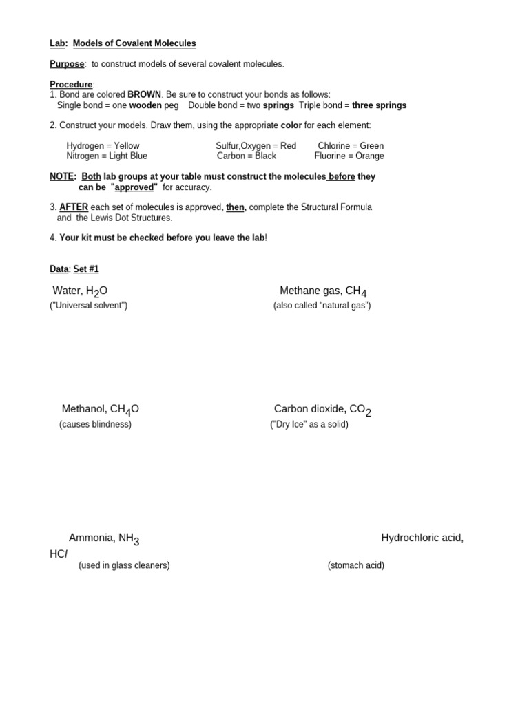 Chemistry Lab: Covalent Molecules | PDF | Chemical Bond | Covalent Bond