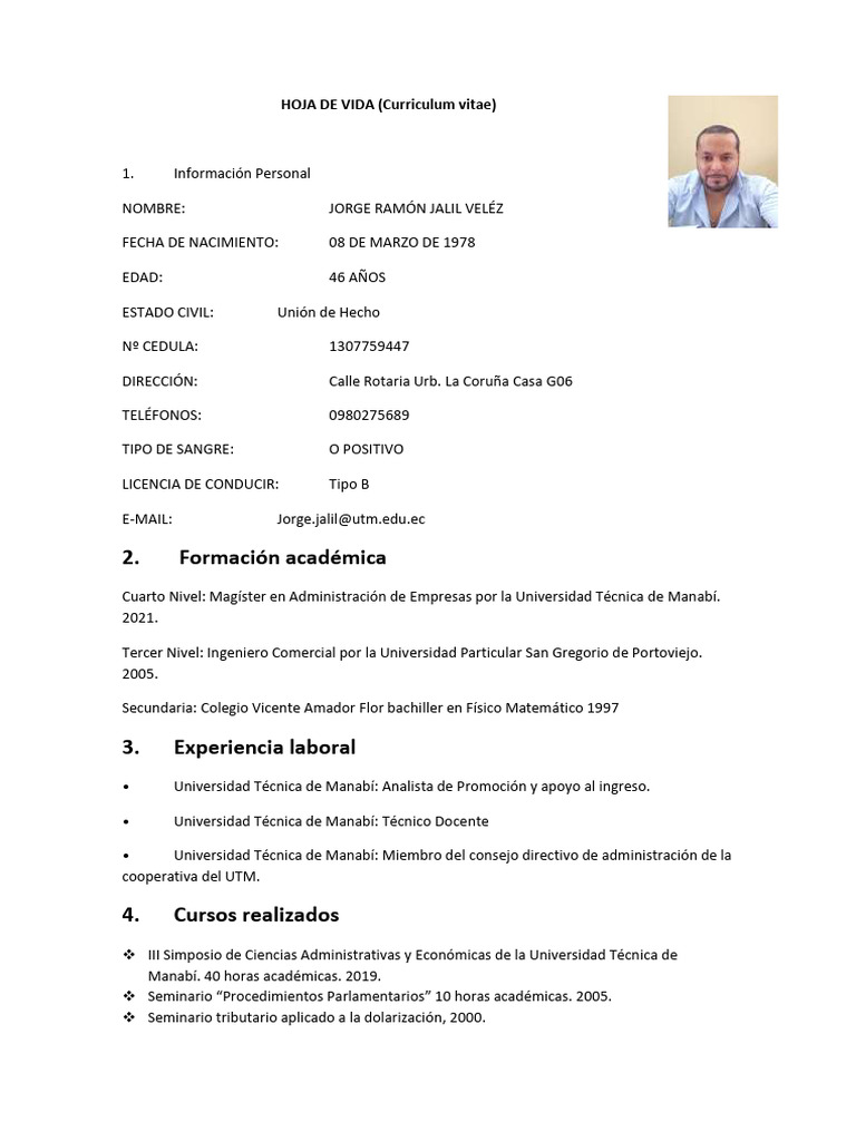 Curriculum Vitae de Jorge Ramón Jalil | PDF | Cooperativa | Universidad