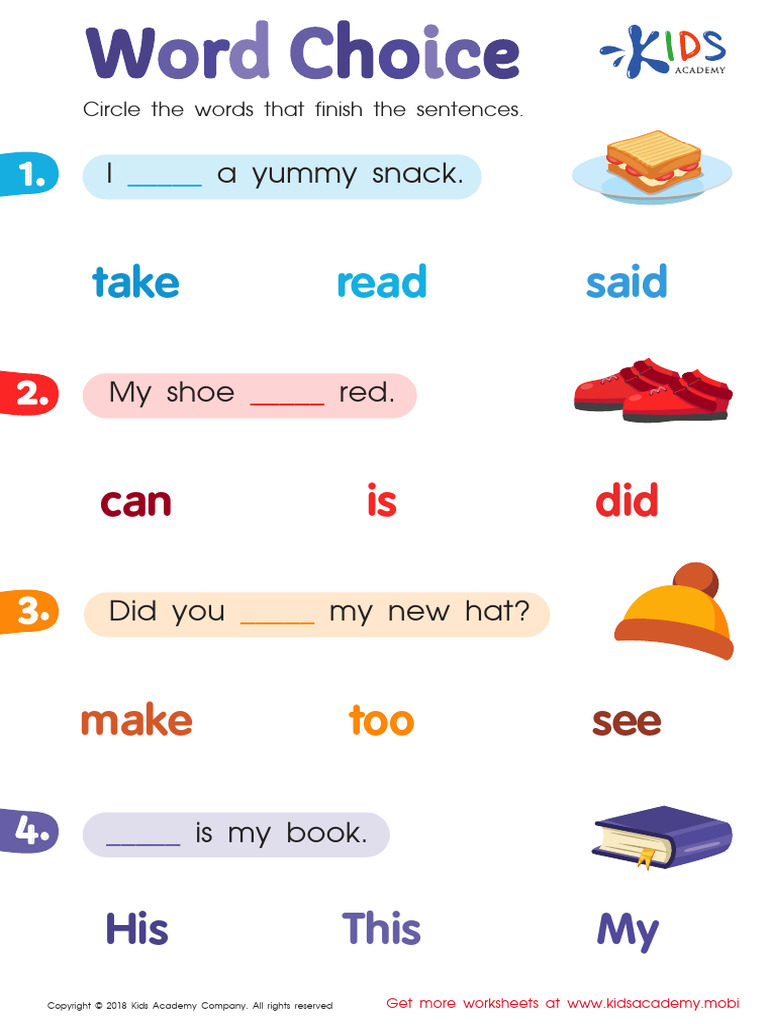 Grade 1 Word Choice Worksheet | PDF