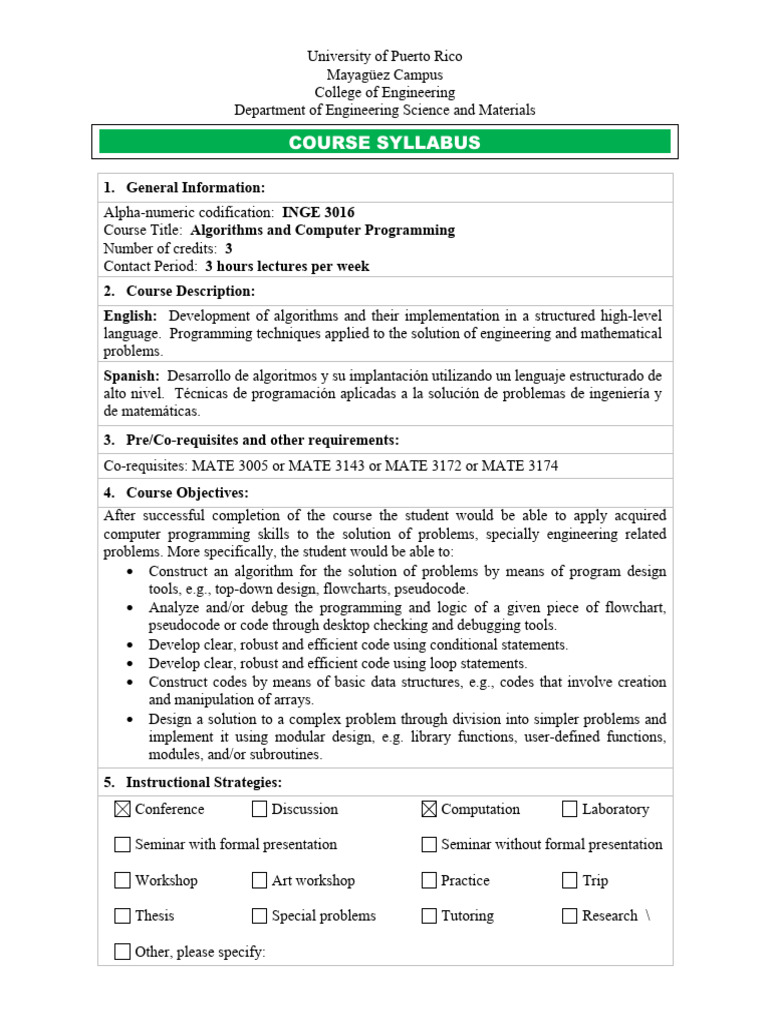 Prontuario_INGE_3016 | PDF | Algorithms | Computer Programming