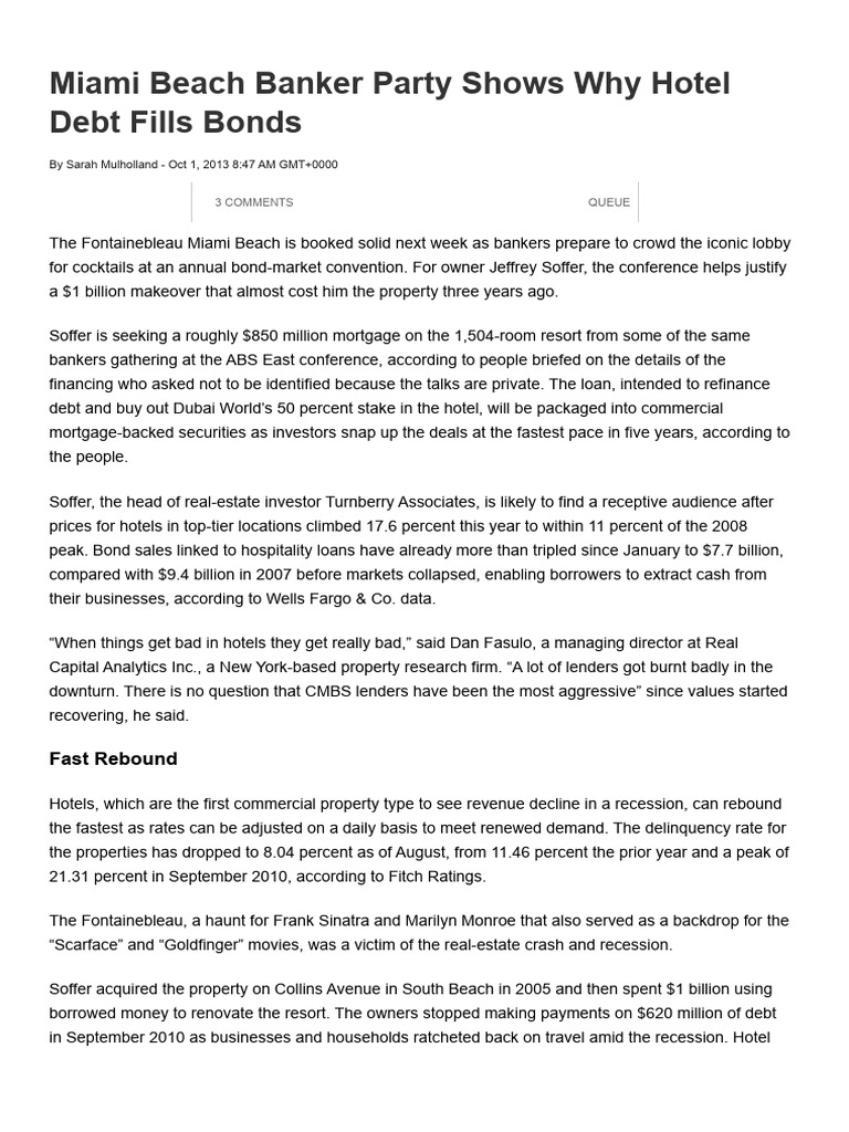 69.miami Beach Banker Party Shows Why Hotel Debt Fills Bonds ...