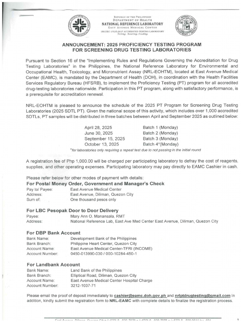 Drugs of Abuse PT 2025 Announcement | PDF