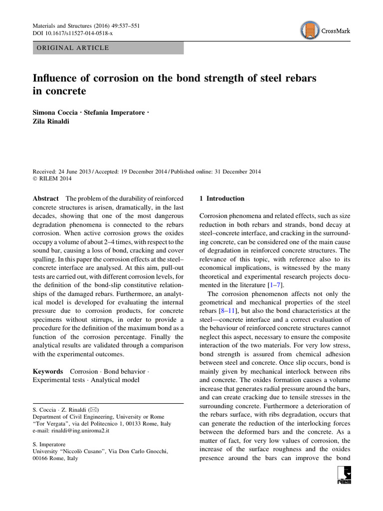 Corrosion Impact on Steel Rebar Bond Strength | PDF | Strength Of ...
