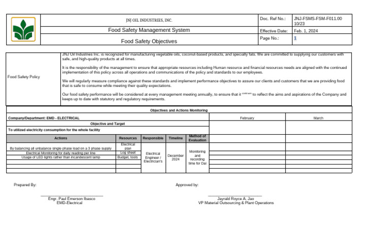 Food Safety Objectives - EMD Utility | PDF | Food Safety