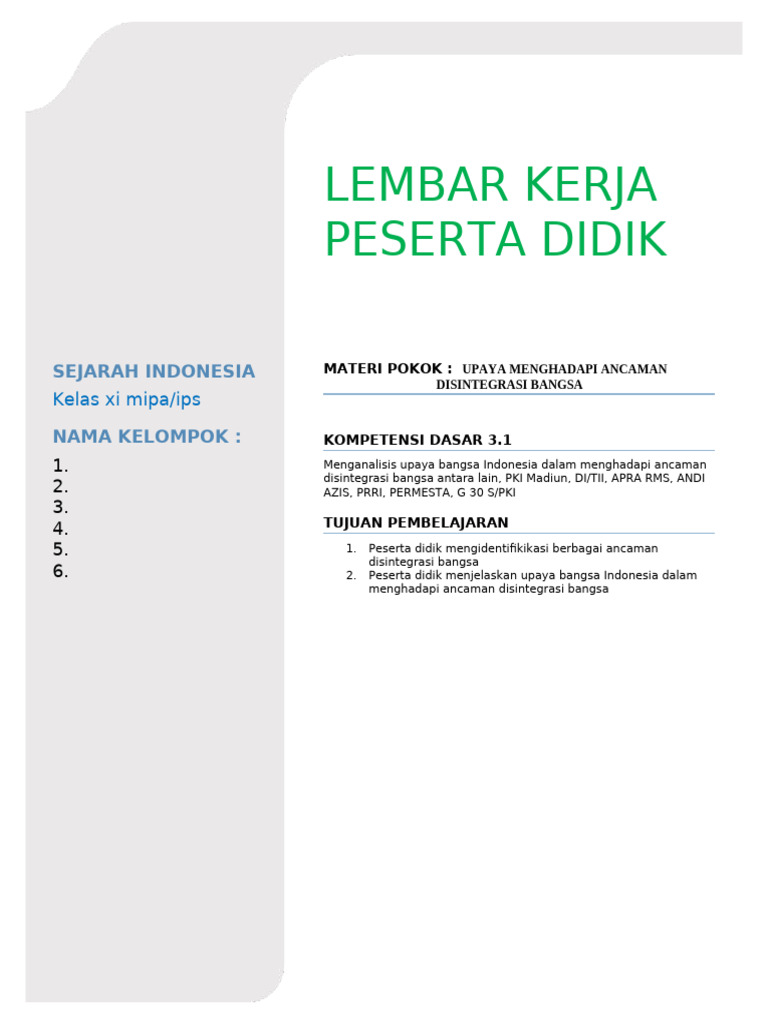 lEMBAR KERJA PESERTA DIDIK XII SI Pertemuan 1 | PDF