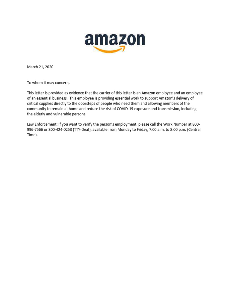 Employee Essential Work Letter | PDF