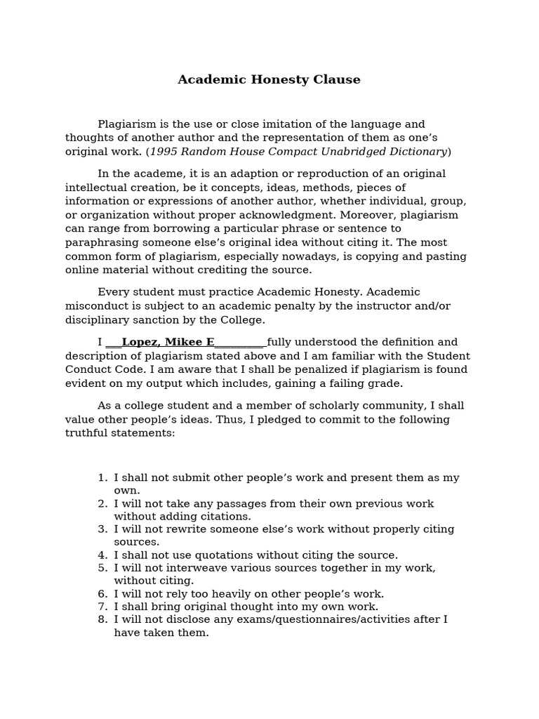 Academic Honesty and Plagiarism Policy | PDF | Plagiarism | Academic Dishonesty