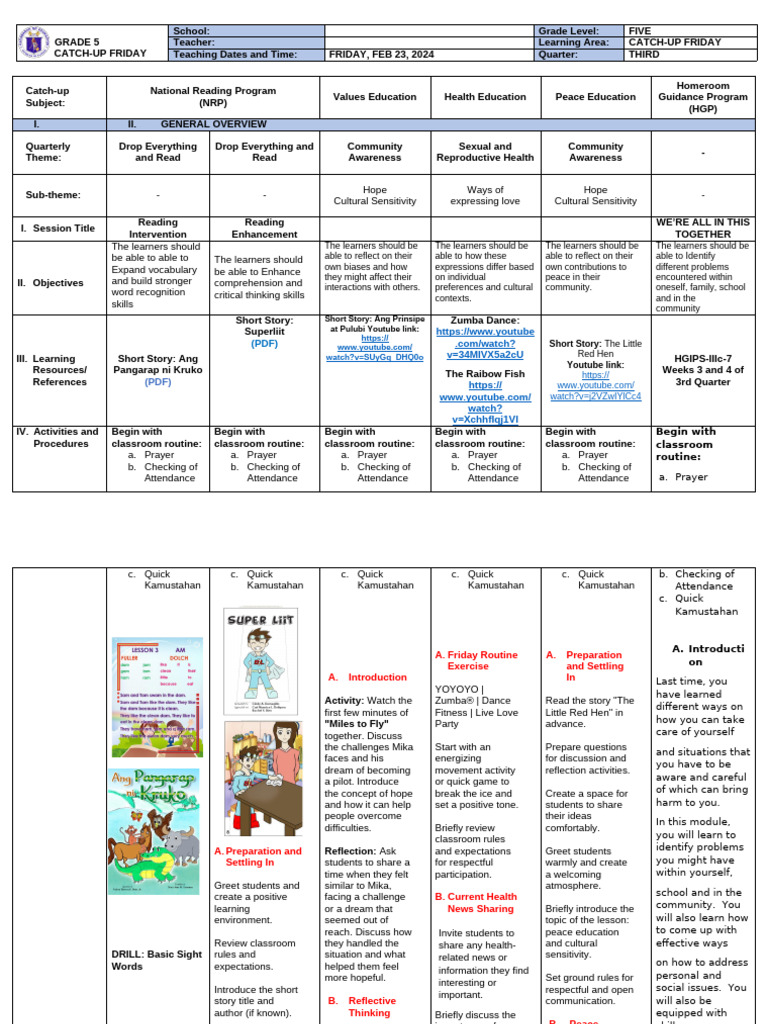 Week 3 Dll-Catch-Up-Friday-Grade-5 | PDF | Learning | Thought