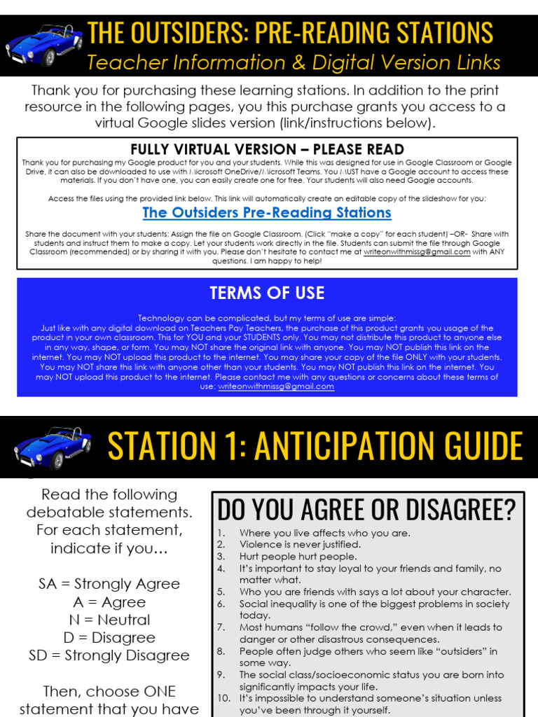 01 - The Outsiders Pre-Reading Learning Stations_ Engaging Activity | PDF