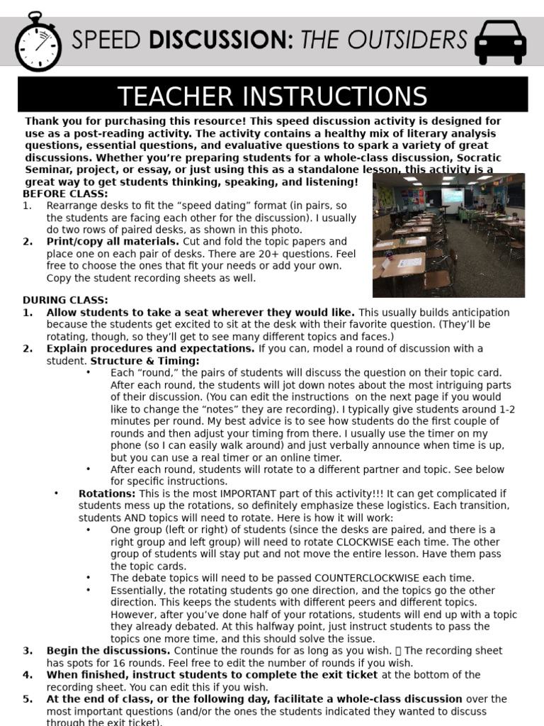 10 - The Outsiders Speed Discussion Activity_ Wrap Up Your Novel Study ...