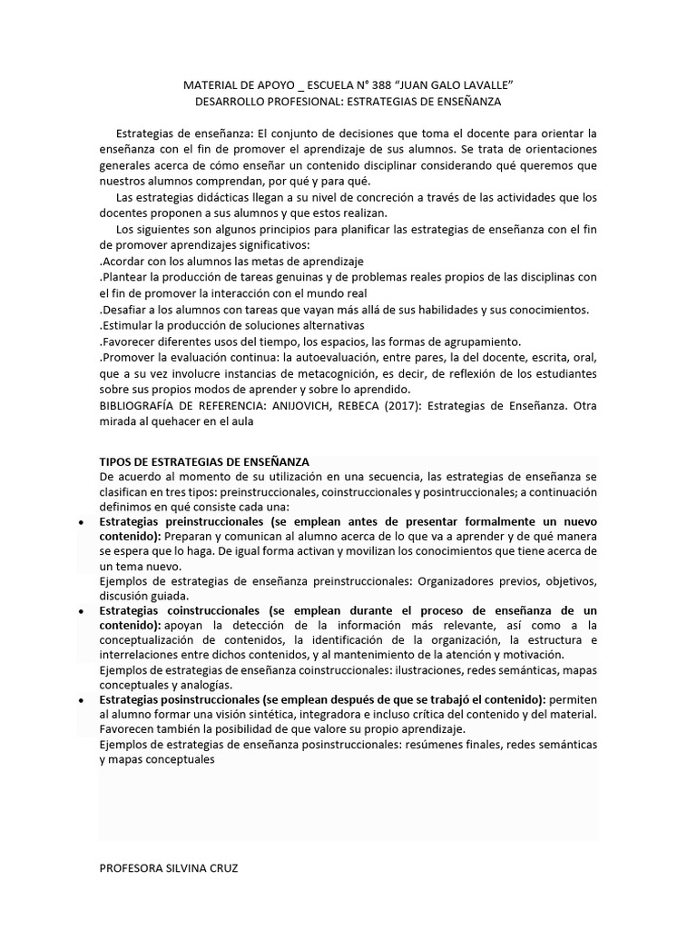 MATERIAL DE APOYO ESTRATEGIAS DID-CTICAS | PDF | Enseñando | Aprendizaje