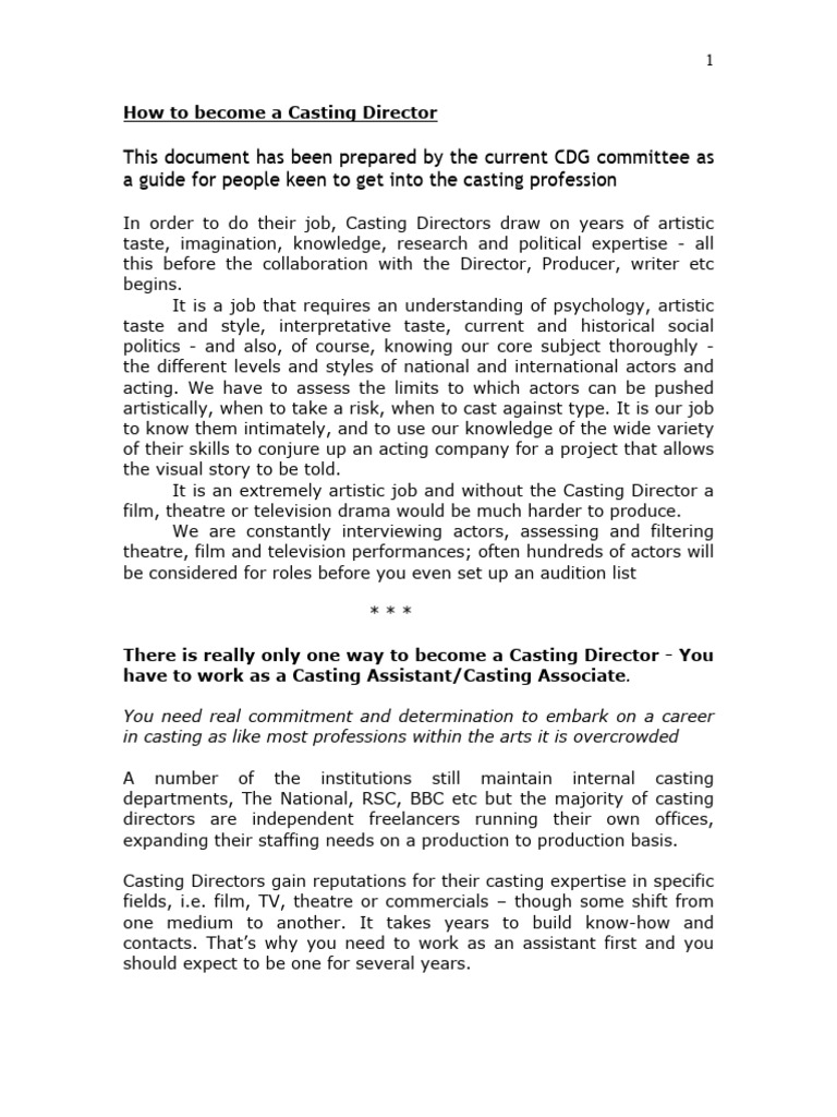 Becoming A Casting Director | PDF | Actor