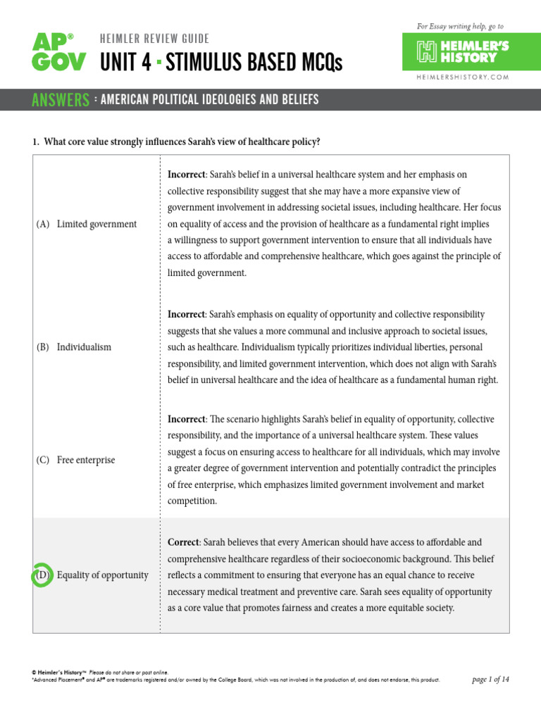 AP GOV HRG Unit 4 MCQ Answers | PDF | Tax Cut | Fiscal Policy