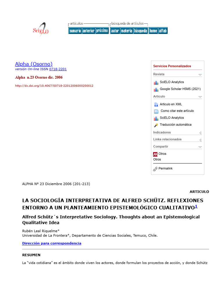 La Sociología Interpretativa de Alfred Schütz - Reflexiones Entorno A ...