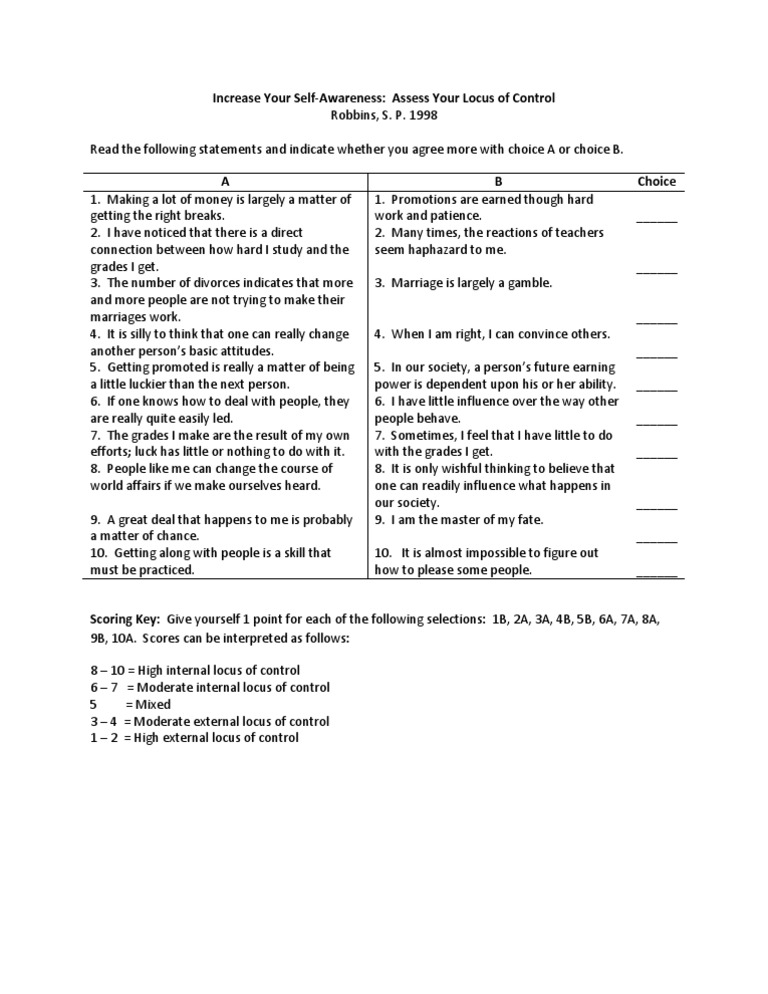 Locus of Control Assessment Guide | PDF | Career & Growth | Wellness