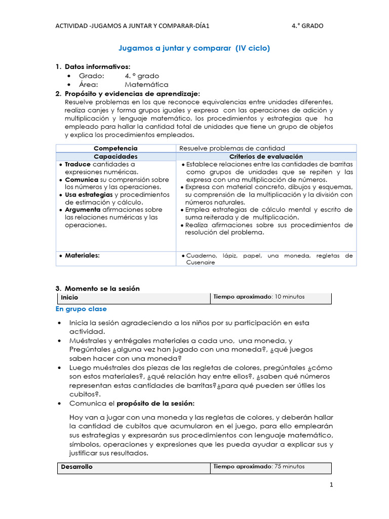 Actividad Jugamos A juntar-DIA1 | PDF | Multiplicación | Cognición