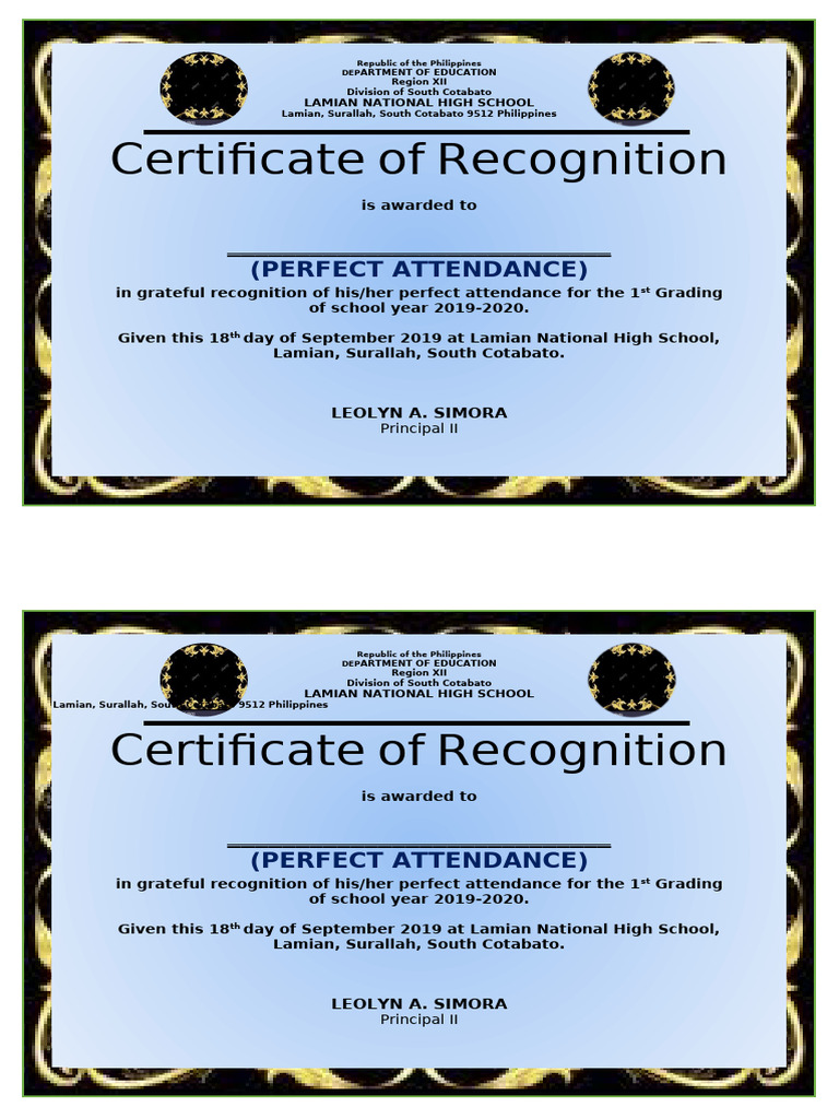 Perfect Attendance Certificate | PDF