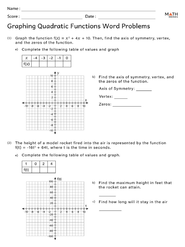 Graphing-Quadratic-Functions-Word-Problems-Worksheet | PDF