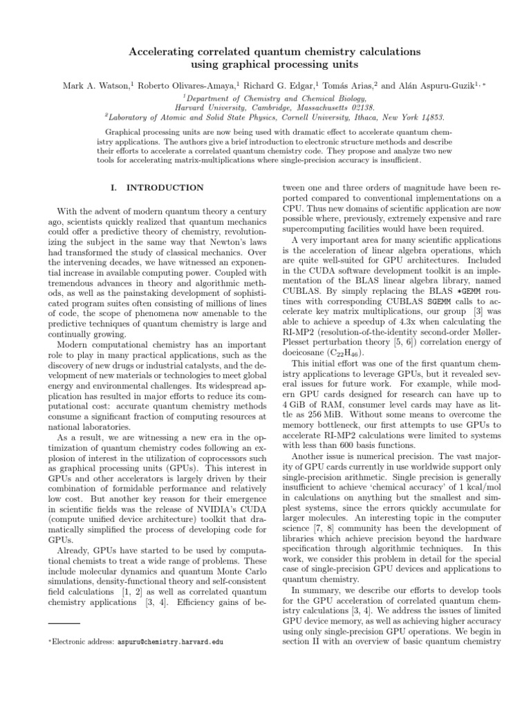 Mark A. Watson Et Al - Accelerating Correlated Quantum Chemistry Calculations Using Graphical ...