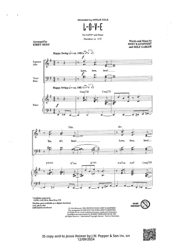 "L-O-V-E" - Nat King Cole - Sheet Music | PDF