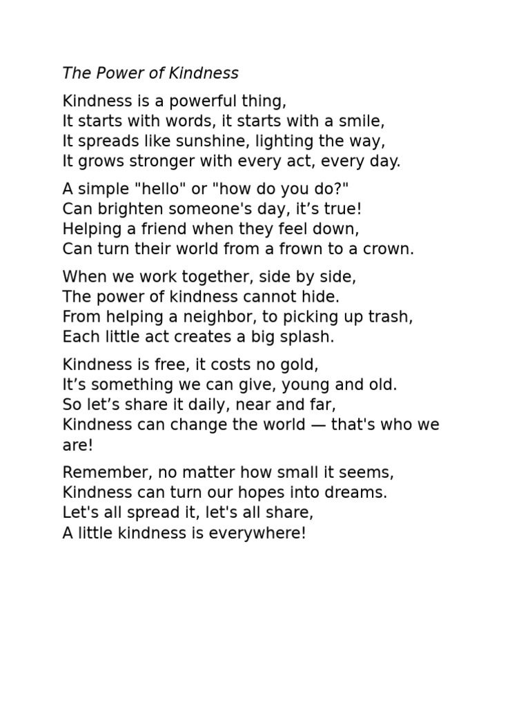The Power of Kindness Poem | PDF