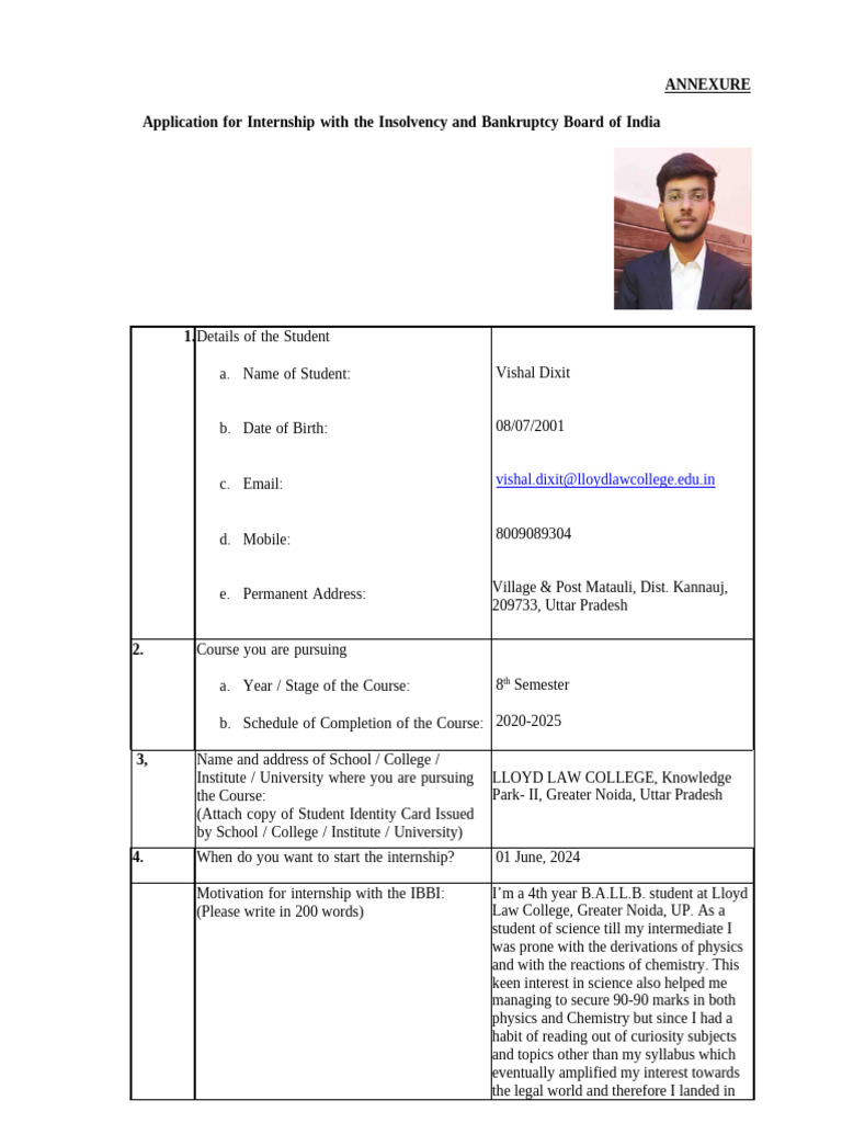 Application Form IBBI Vishaldixit | PDF | Insolvency | Bankruptcy