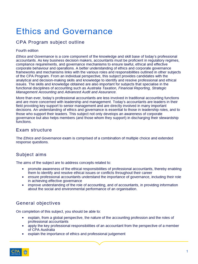 CPA Ethics and Governance Overview | PDF | Governance | Corporate ...