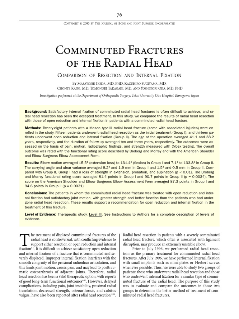 Comminuted Fractures of The Radial Head. The Journal of Bone & Joint ...