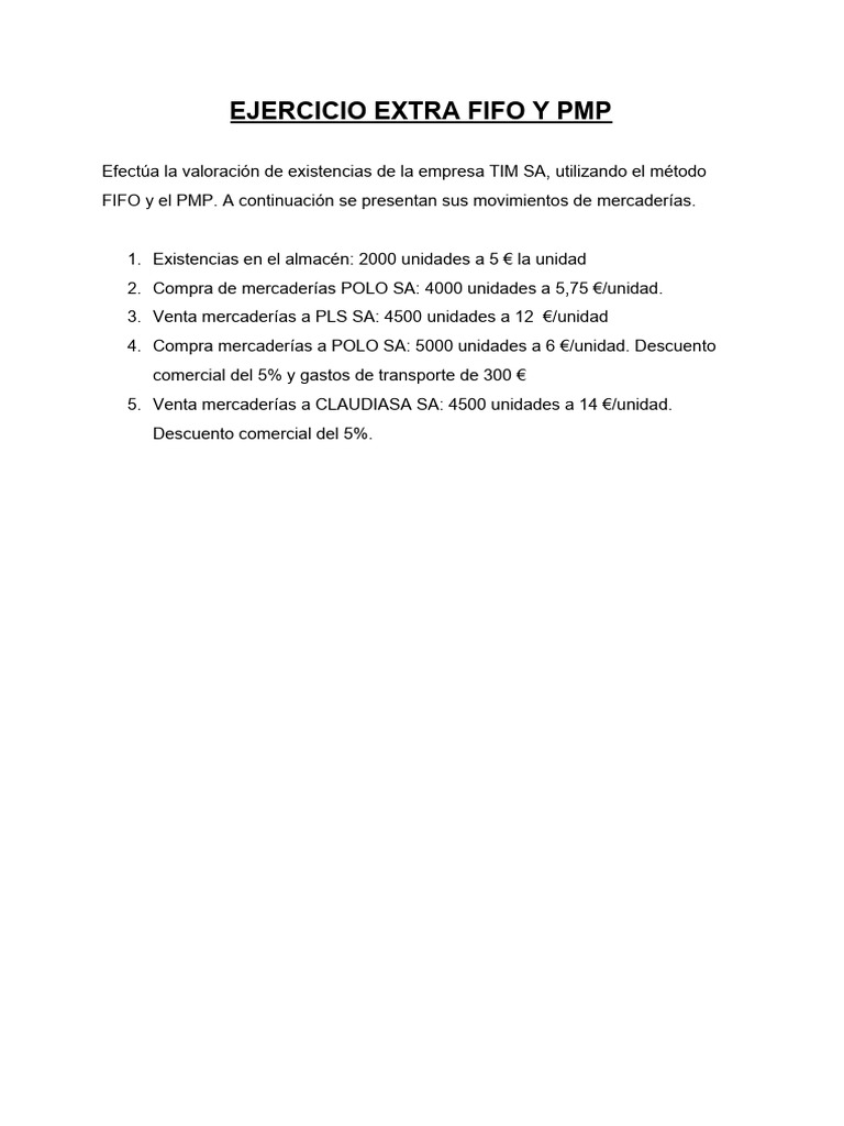 Ejercicio Extra Fifo y Pmp | PDF