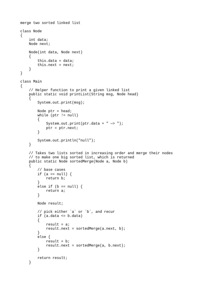 Merge Two Sorted Linked List | PDF