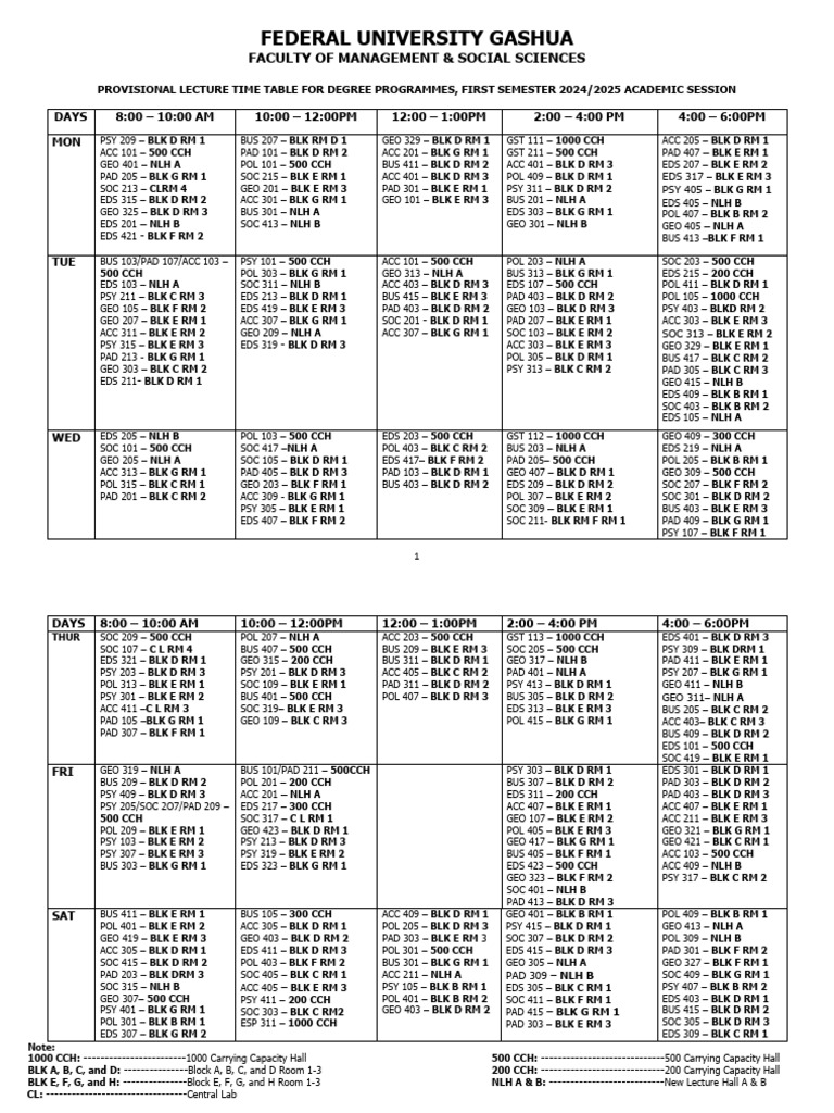 2024-2025 FMSS LECTURE TIME TABLE-1 | PDF